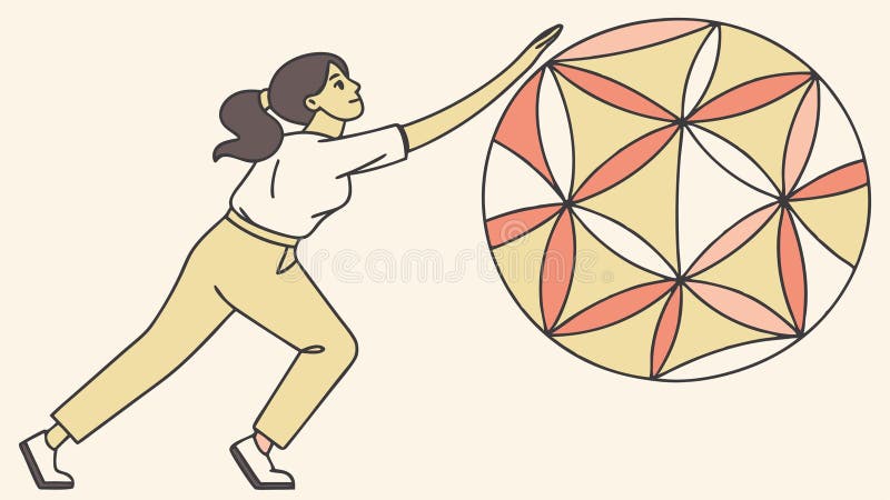 Woman Pushing Geometric Orb. Effort and Progress Vector Art, Vector ...