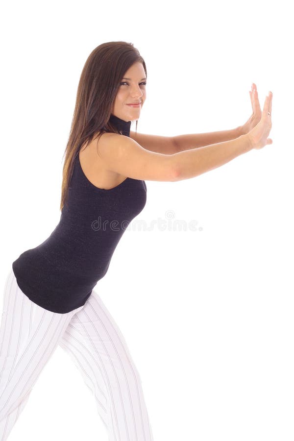Woman pushing your object stock image. Image of smile - 14752233