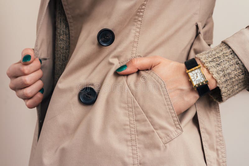 Woman Put Her Hand in Coat Pocket Stock Photo - Image of warm, style ...