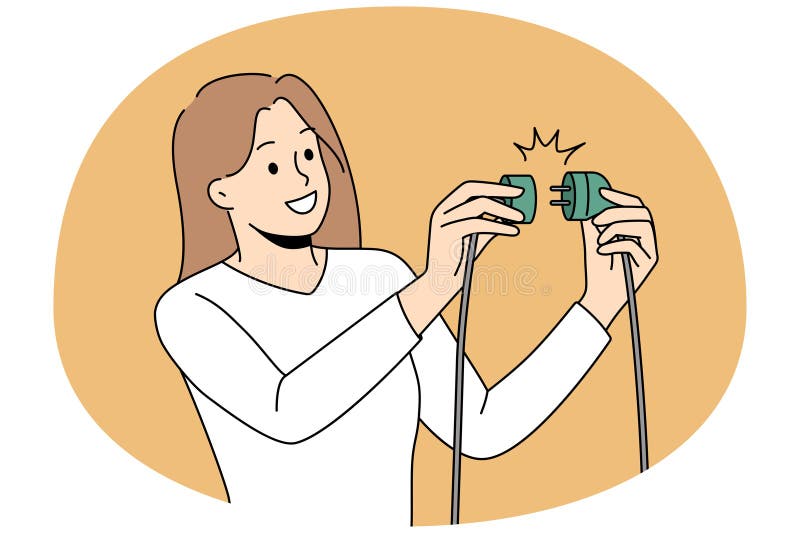 Man and Woman Connect Electric Plug in Pocket Stock Illustration ...