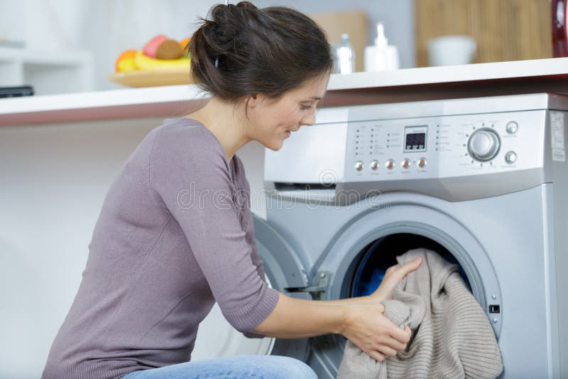 Woman Putting Cloths Washing Machine Stock Photos - Free & Royalty-Free ...