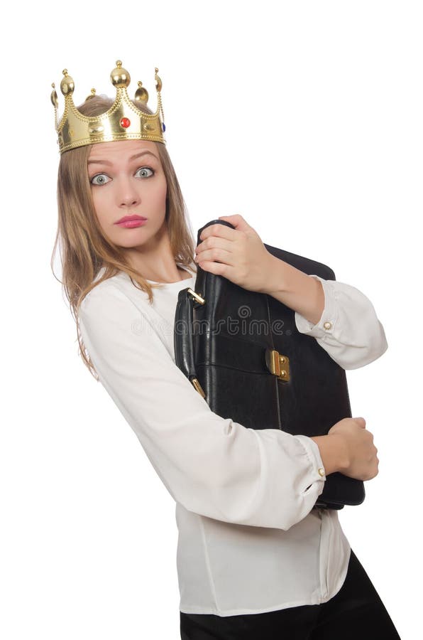 The Woman Queen Wearing Crown Isolated on White Stock Photo - Image of ...