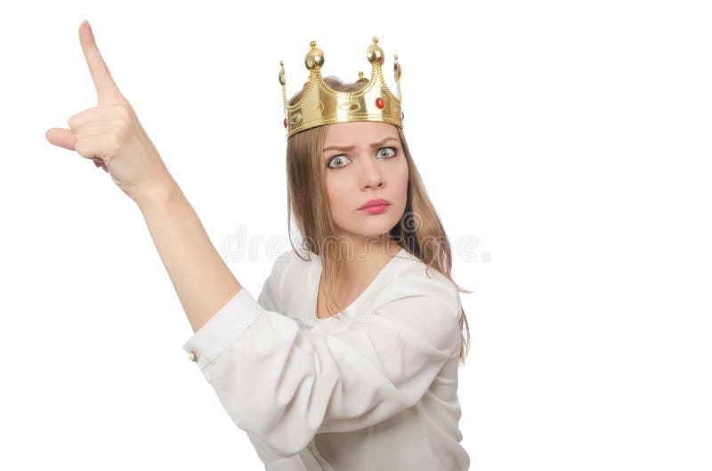 The Woman Queen Wearing Crown Isolated on White Stock Photo - Image of ...