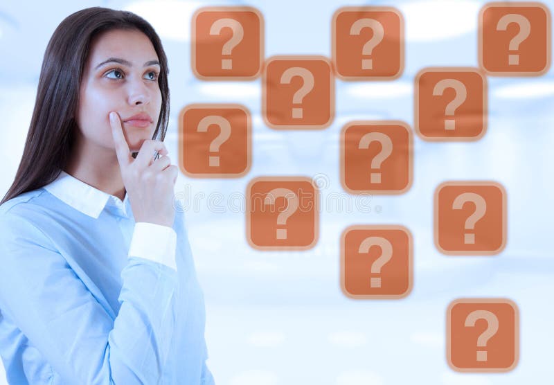 Woman and query sign stock image. Image of communication - 42867663