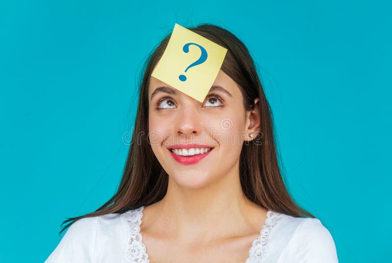Woman with Question Mark on Forehead. Paper Notes with Question Marks ...