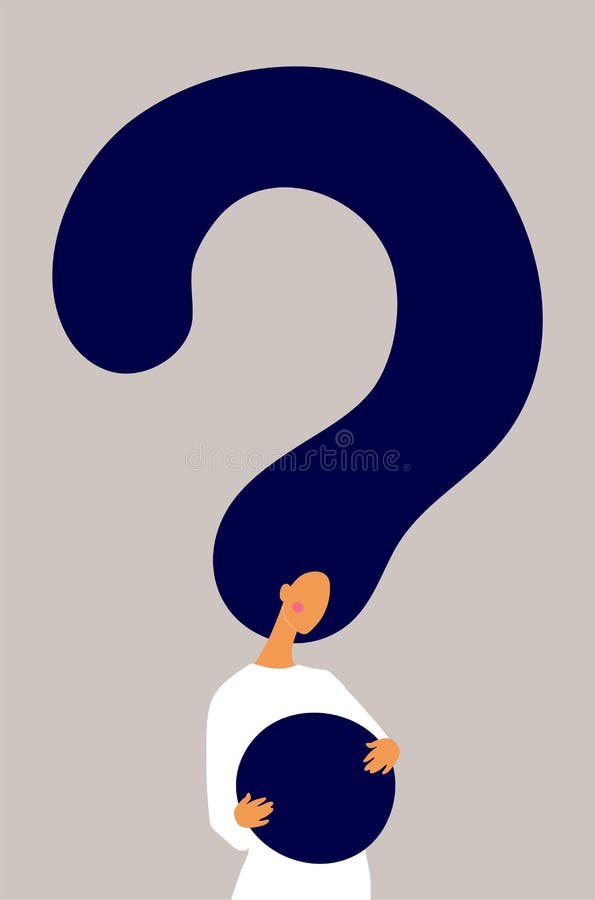 Woman and Question Mark, Problem Solving Concept. Sad Girl Thinks Hard ...