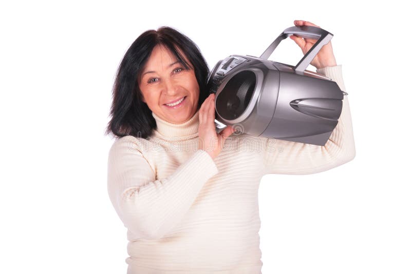 Woman with radio stock photo. Image of expression, portable - 4234638