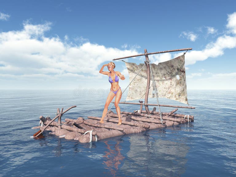 Woman on a raft stock illustration. Illustration of woman - 77140130