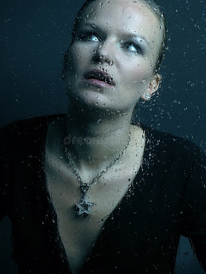 Woman on rain stock image. Image of drops, black, makeup - 2088559