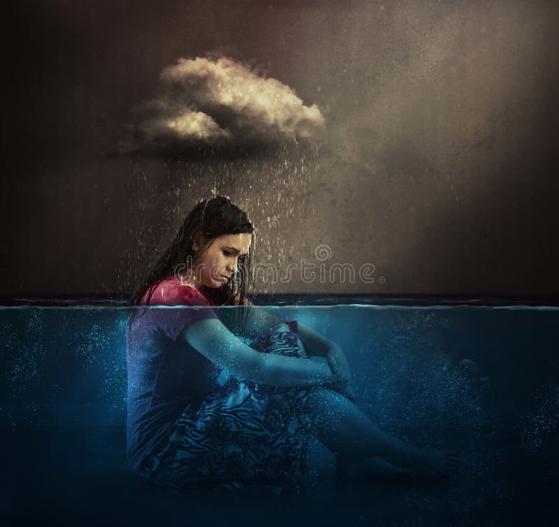 Woman and rain cloud stock image. Image of alone, water - 92318493