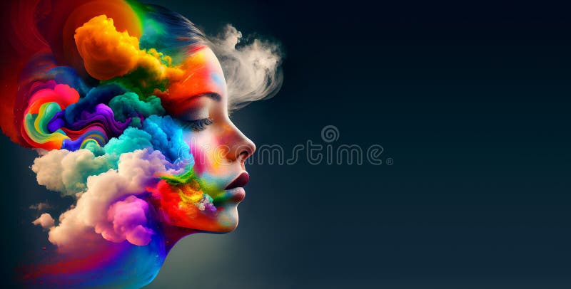 Woman with Rainbow Colored Clouds, Creativity Explosion, Positive ...