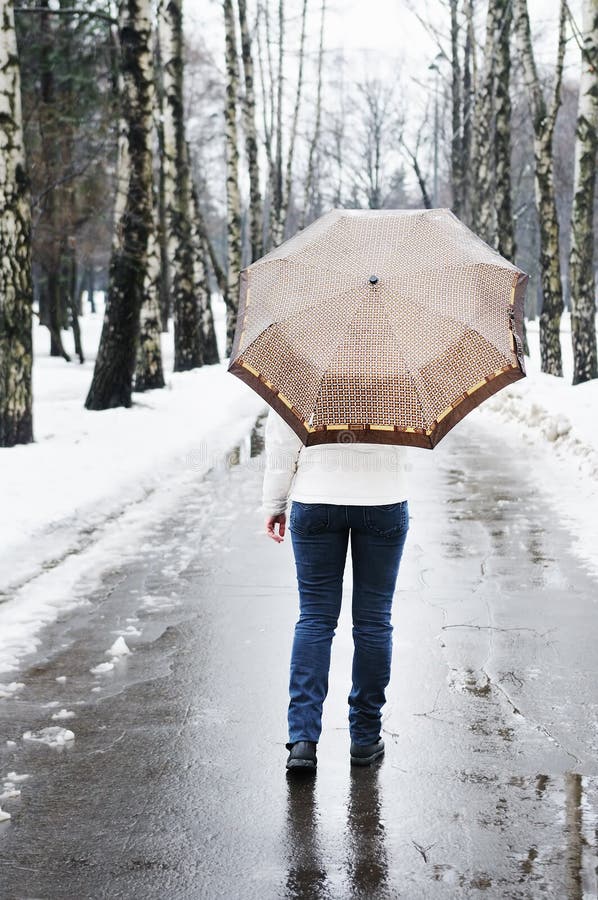 Woman at Rainy and Snowy Day Stock Photo - Image of outdoors, freedom ...