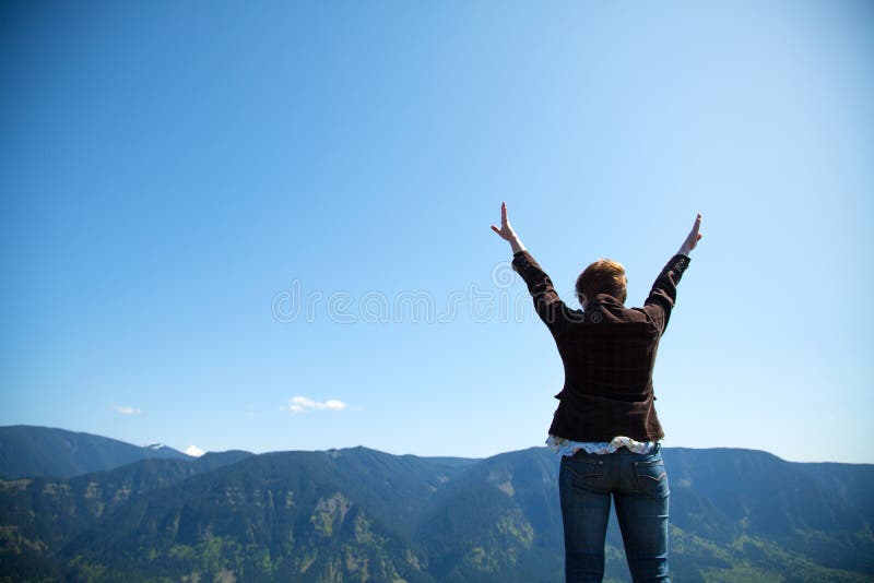 Woman with raised hands stock image. Image of life, copy - 25520839