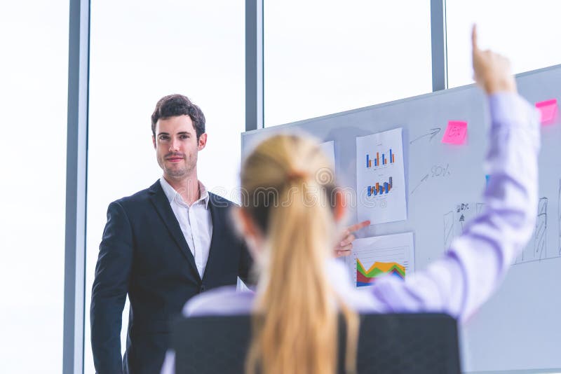 Woman Raised Her Hand Up for Question in Conference Meeting Stock Photo ...
