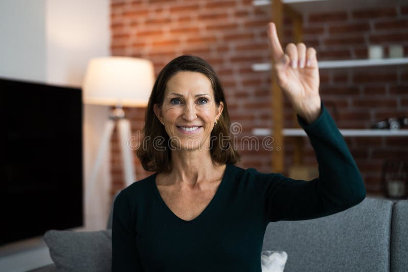 Woman Raising Hand in Video Conference Call Stock Photo - Image of ...