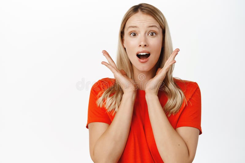 Woman Reaction To Surprise Cute Girl Looking Amazed In Awe Say Wow