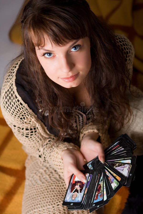 Woman read the cards stock image. Image of cute, diet - 7866303