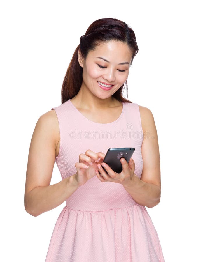Woman Read Text Message on Mobile Phone Stock Image - Image of friendly ...