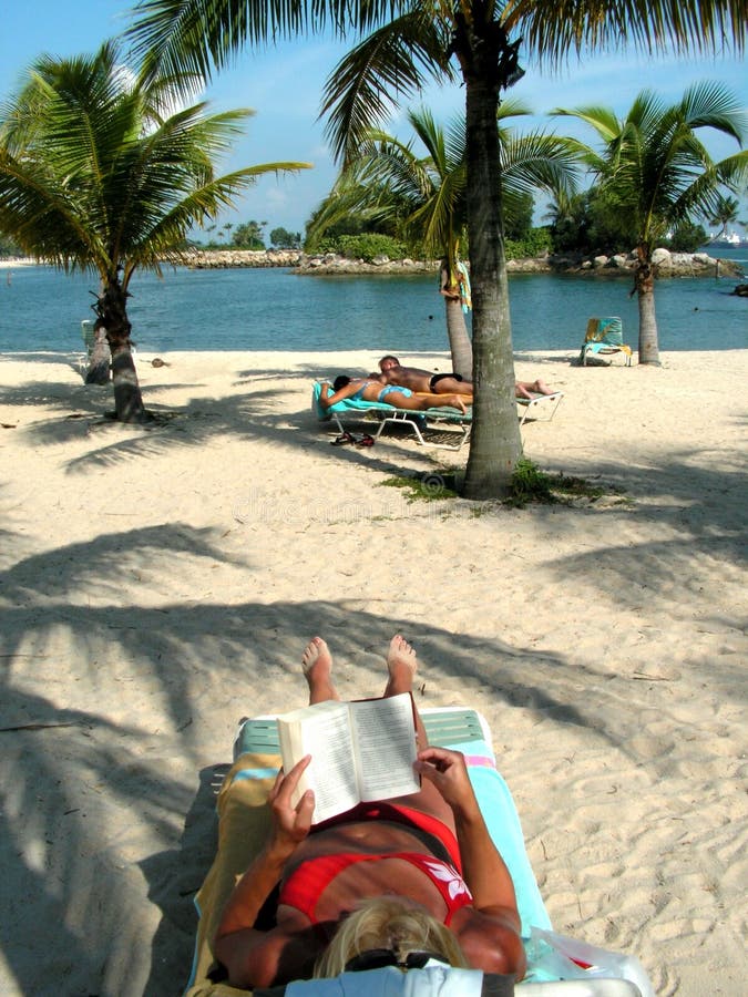 Woman reading on beach stock photo. Image of reclined - 1022062