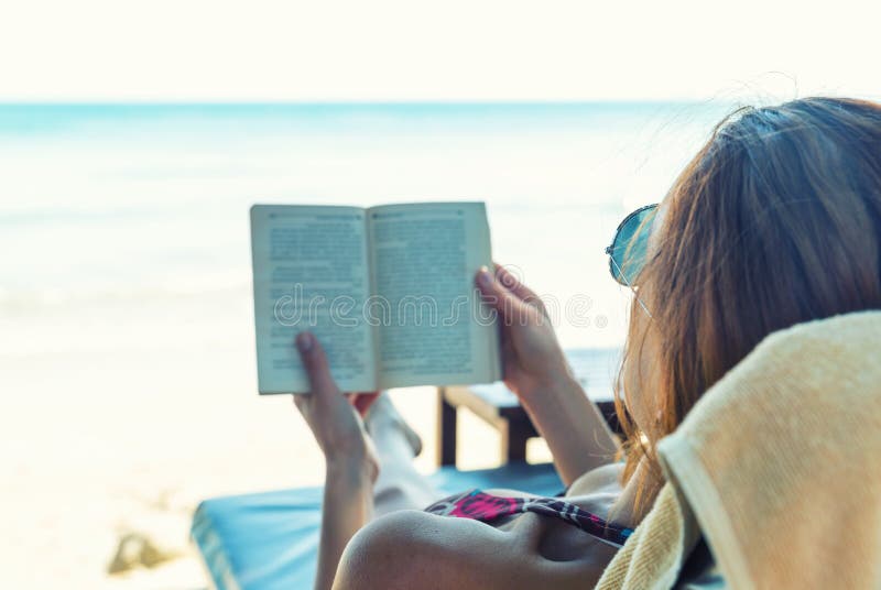 Woman Reading a Book at the Beach Stock Image - Image of beauty ...