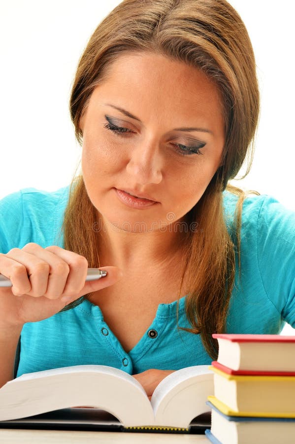 Woman Reading a Book. Female Student Learning Stock Image - Image of ...