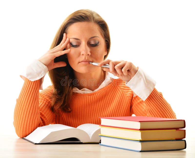 Woman Reading a Book. Female Student Learning Stock Image - Image of ...