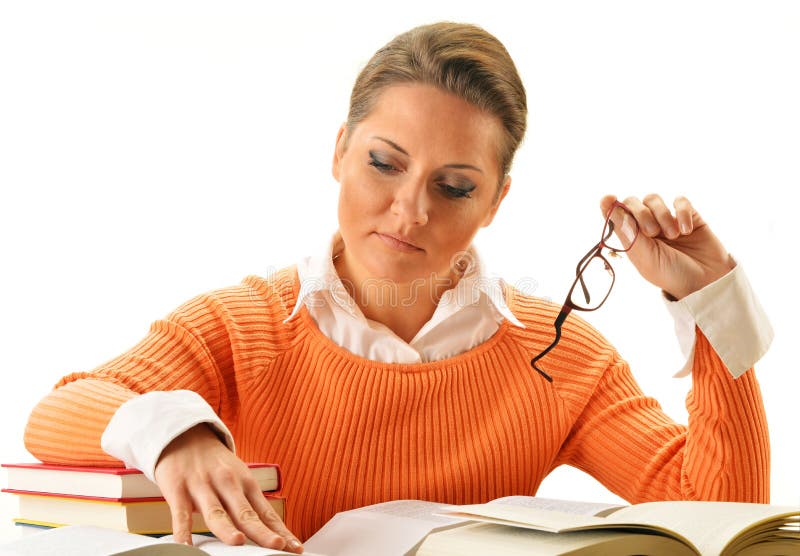 Woman Reading a Book. Female Student Learning Stock Image - Image of ...