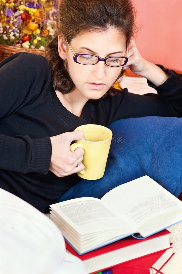 Student and Bunch of Books at Home Stock Image - Image of woman, girl ...
