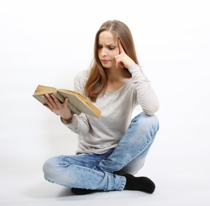 Woman Reading a Book, Isolated Stock Photo - Image of portrait, cute ...