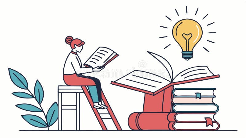 Woman Reading Book with Light Bulb, Idea and Inspiration Vector Design ...