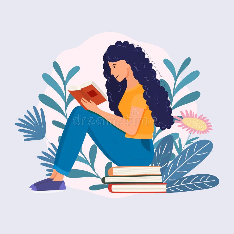Woman Reading a Book, Vector Illustration in Flat Style. Hobby and ...