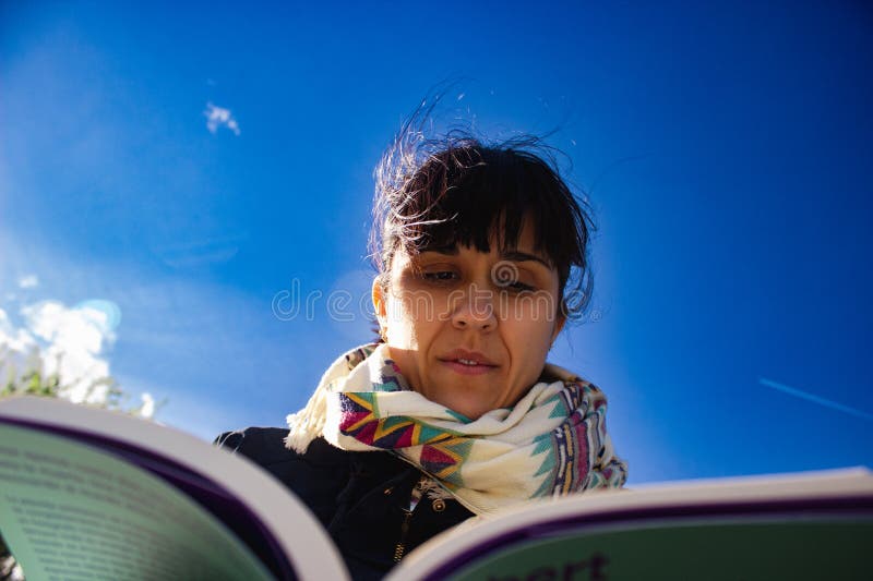 Woman reading book stock photo. Image of cheerful, learning - 293410158