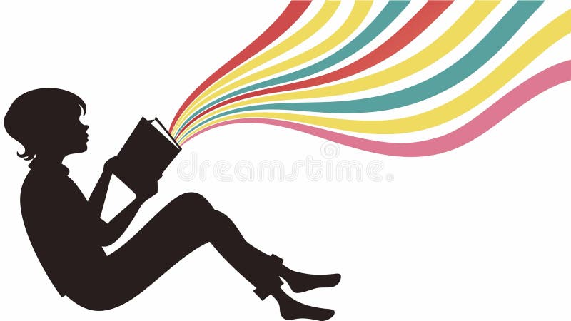 Woman Reading with Colorful Knowledge Flow, Education and Learning ...
