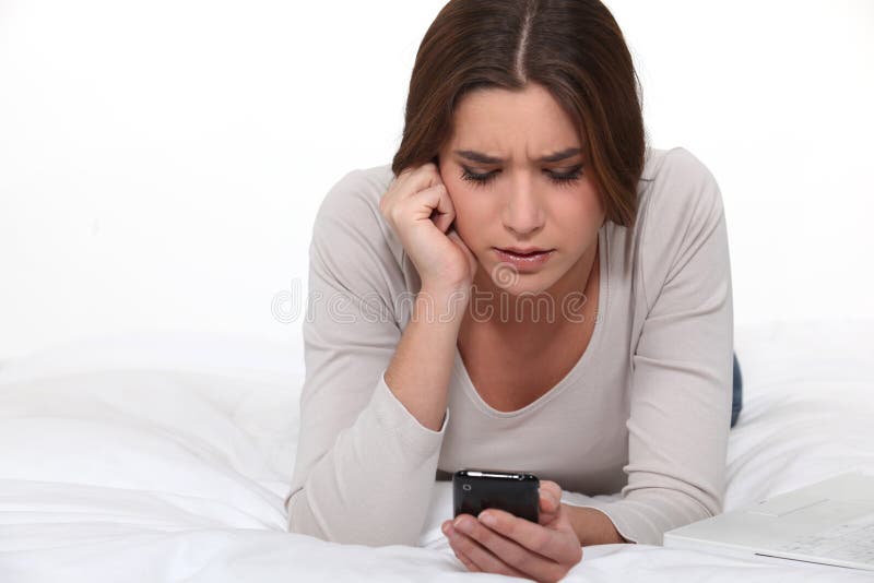 Woman Reading Disturbing Text Message Stock Photo - Image of head ...