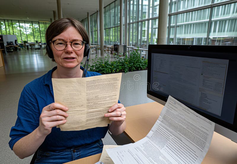 Woman Reading Document Online Research Studying High Quality Image ...