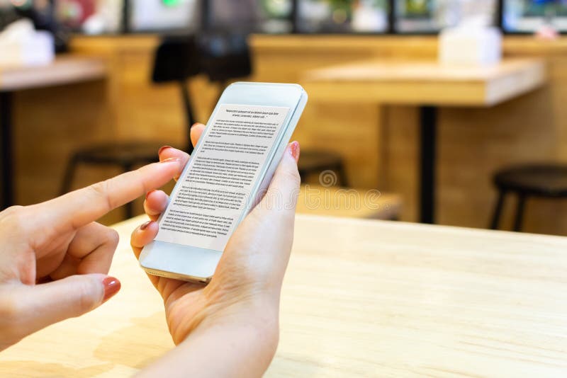 Woman Reading an E-book Online Digital Smartphone Stock Image - Image ...