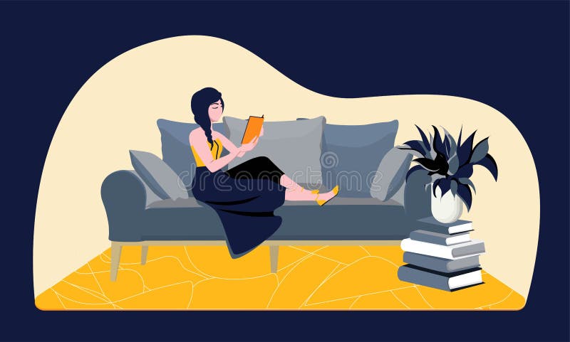 A Woman is Reading at Home. Modern Illustration. the Concept of ...