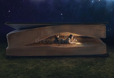 Woman Reading Inside a Huge Book Stock Photo - Image of dark, reading ...