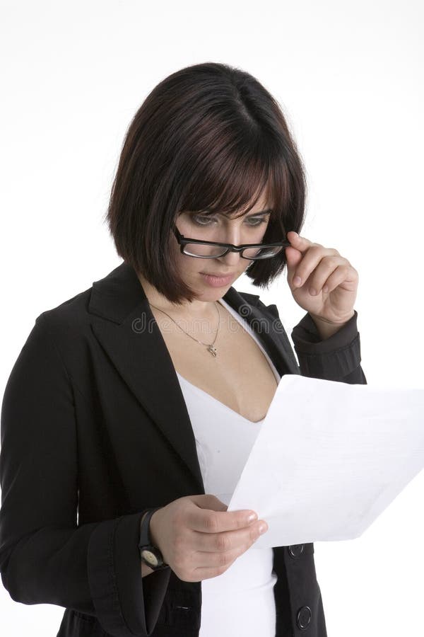 Woman reading a paper stock photo. Image of small, read - 532914