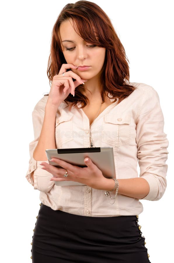 Woman Reading the Screen of Her Stock Photo - Image of corporate ...
