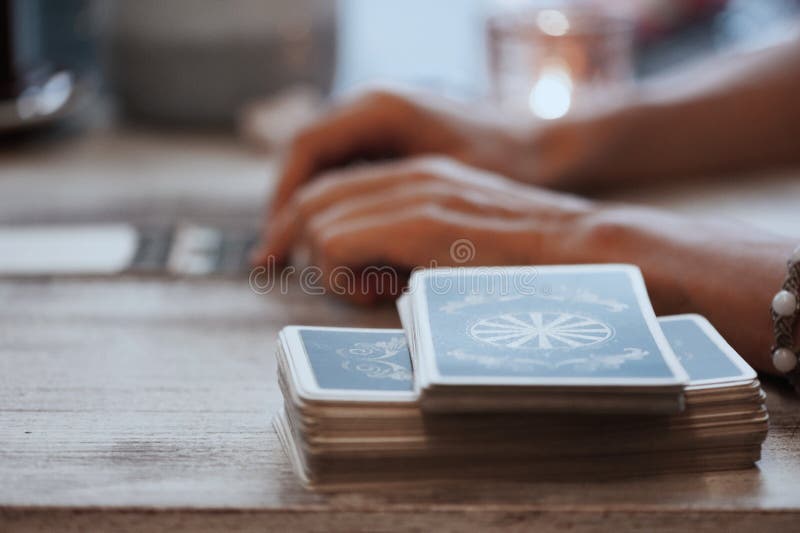 Woman is Reading Tarot Cards in Cafe Stock Image - Image of modern ...