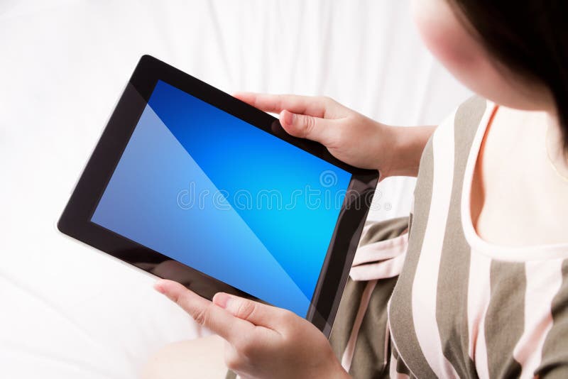 Woman Reading the Touch Screen Device. Stock Image - Image of ebook ...