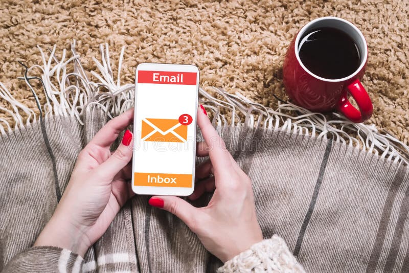 The Woman Received an E-mail Online on a Mobile Phone. Message Online ...