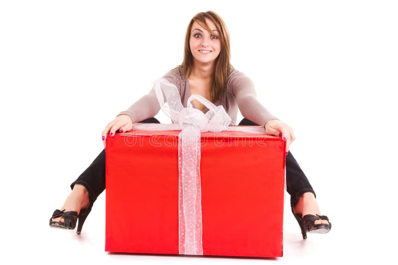 Woman receiving big gift stock photo. Image of package - 20964338