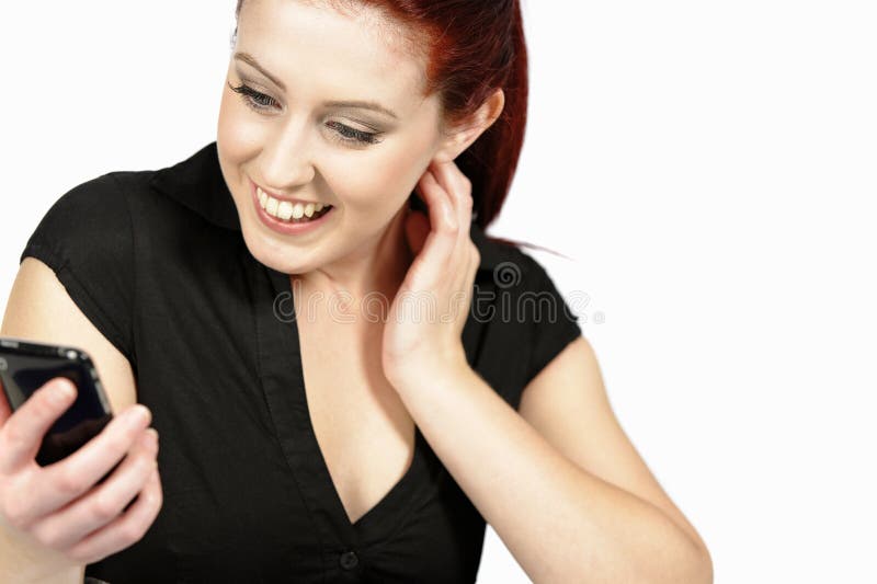 Woman Receiving Good News at Work Stock Image - Image of female, cell ...