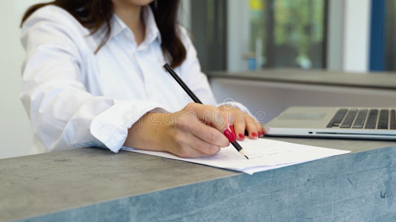 Woman Reception Consultant Working with Documents Stock Footage - Video ...
