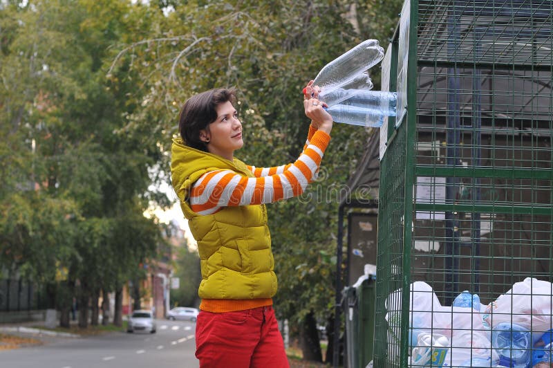 Woman recycling garbage stock photo. Image of woman, fall - 59583690