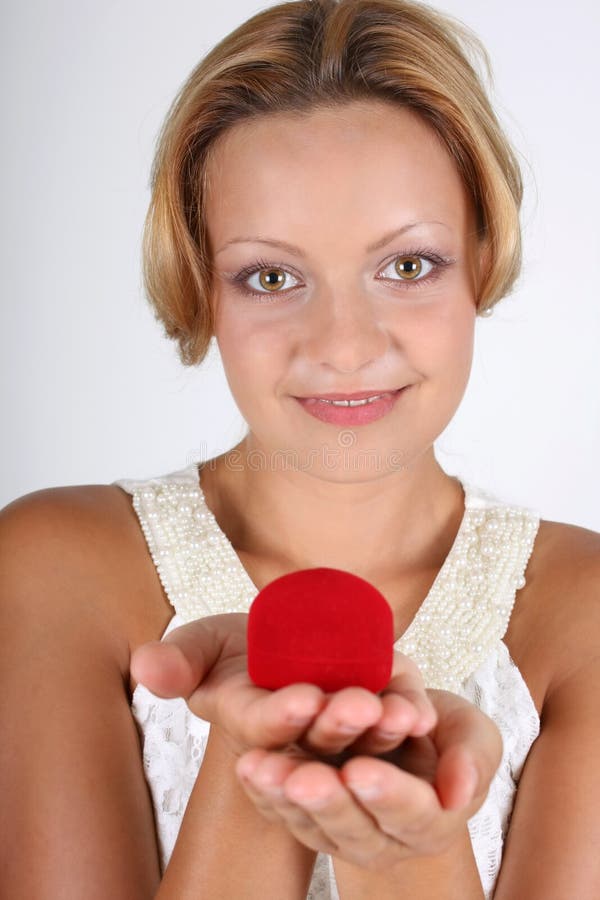 Woman with Red Box for Jewellery Stock Image - Image of studio, ring ...