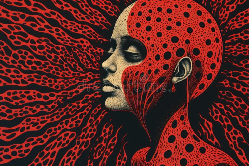 A Woman with Red Dots on Her Face, AI Stock Illustration - Illustration ...