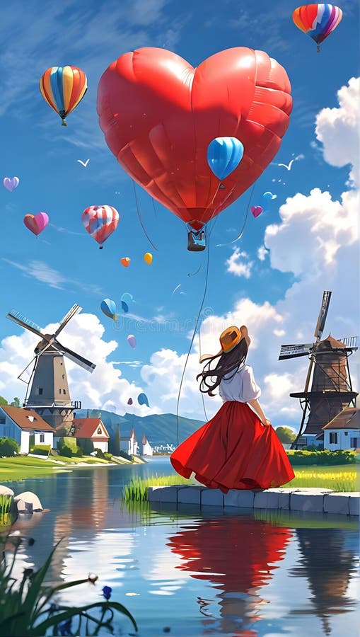 A Woman in a Red Dress is Standing in Front of a Water Store Stock ...